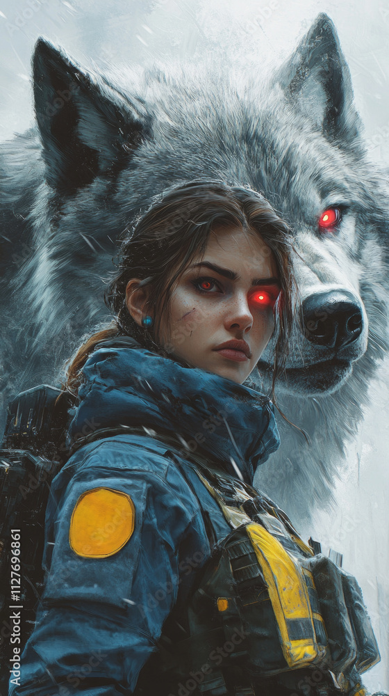 courageous Ukraine female soldier poses confidently tactical blue and ...