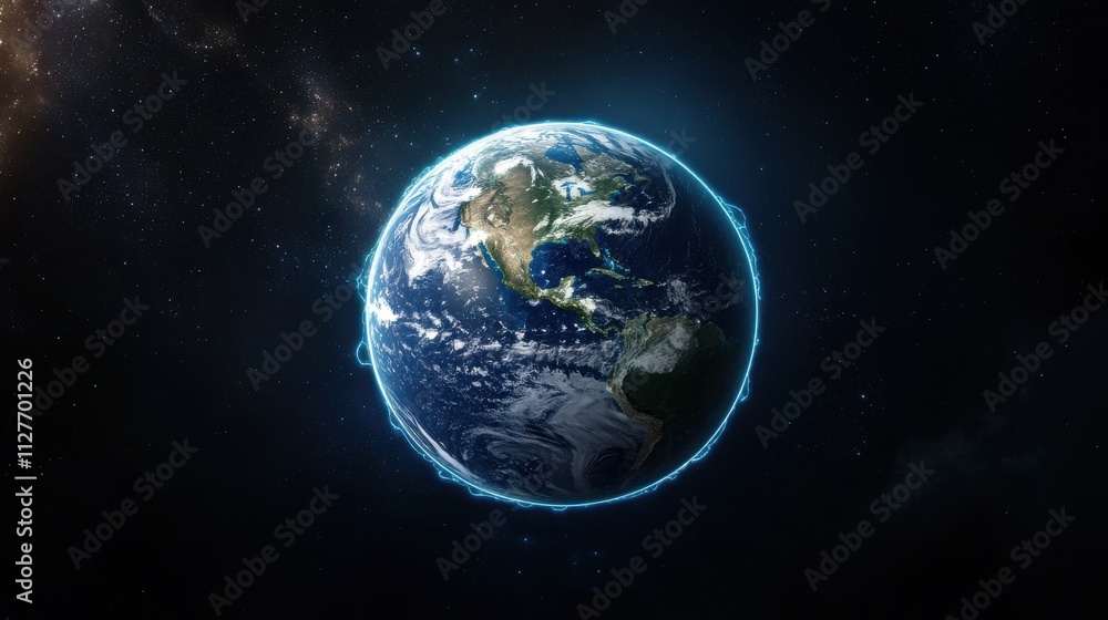 Planet earth rotating in space with futuristic digital grid, global network concept Stock ...