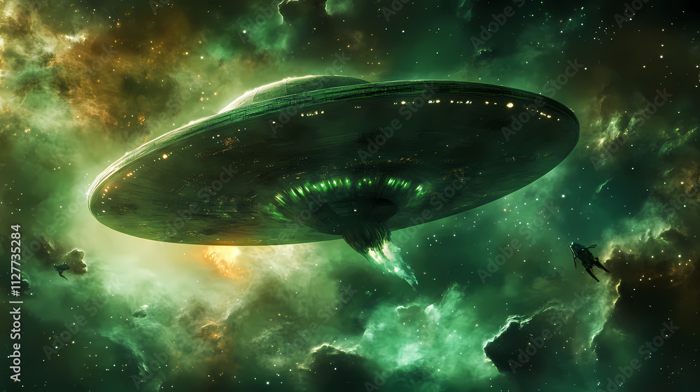 Massive alien mothership with pulsating organic tendrils emerges from a ...