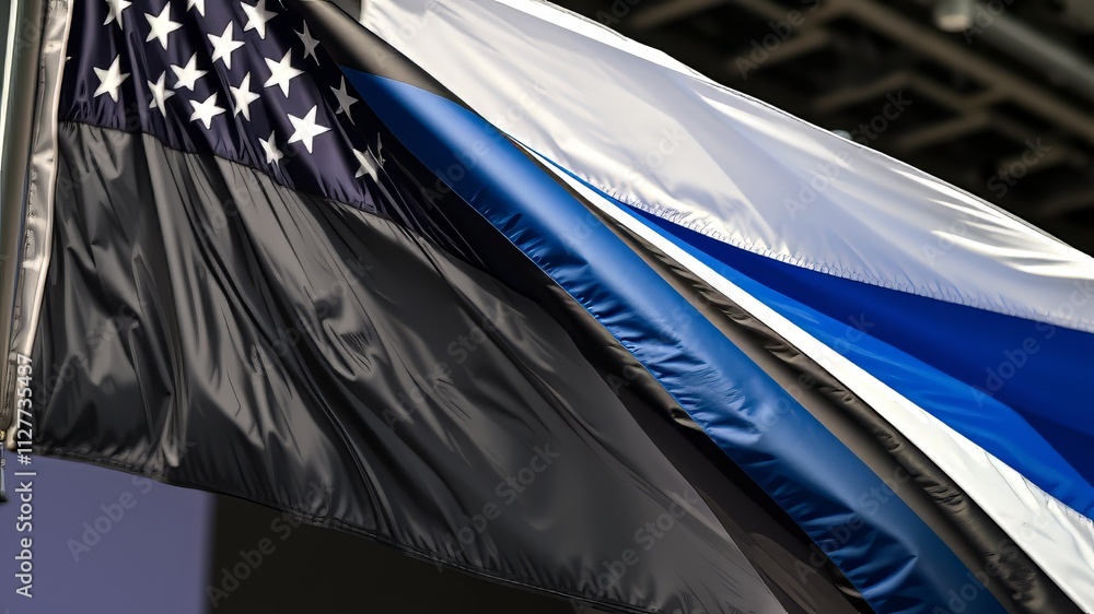 American Flag Police Support Monochrome Blue Stripe Waving in Wind - AI ...