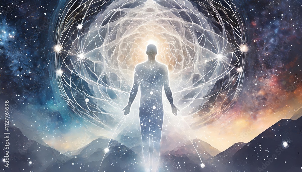 Astral Body Silhouette Against an Abstract Space Background: A Visual ...