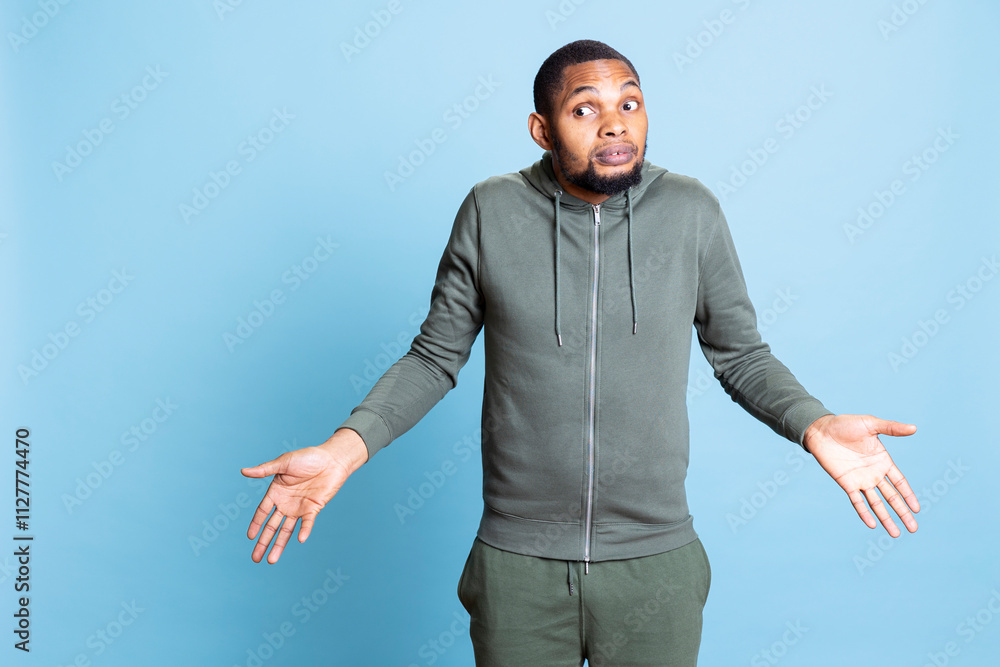 Clueless uncertain african american person acting confused and ...