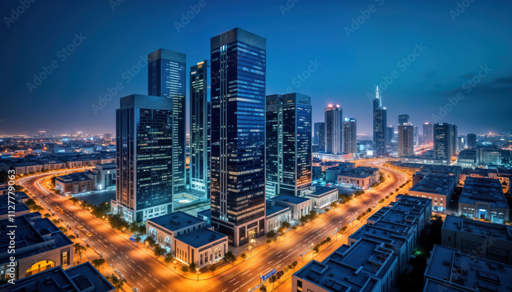 Riyadh city skyline at dusk. Modern buildings in Saudi Arabia. Urban ...