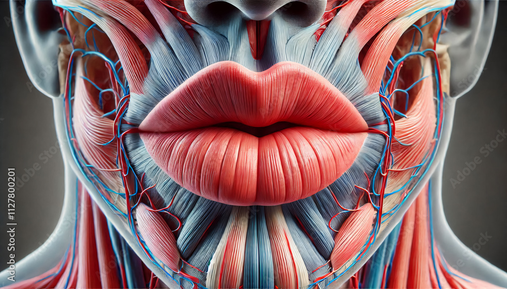 3D rendering of human lips with anatomical details, showing layers of ...