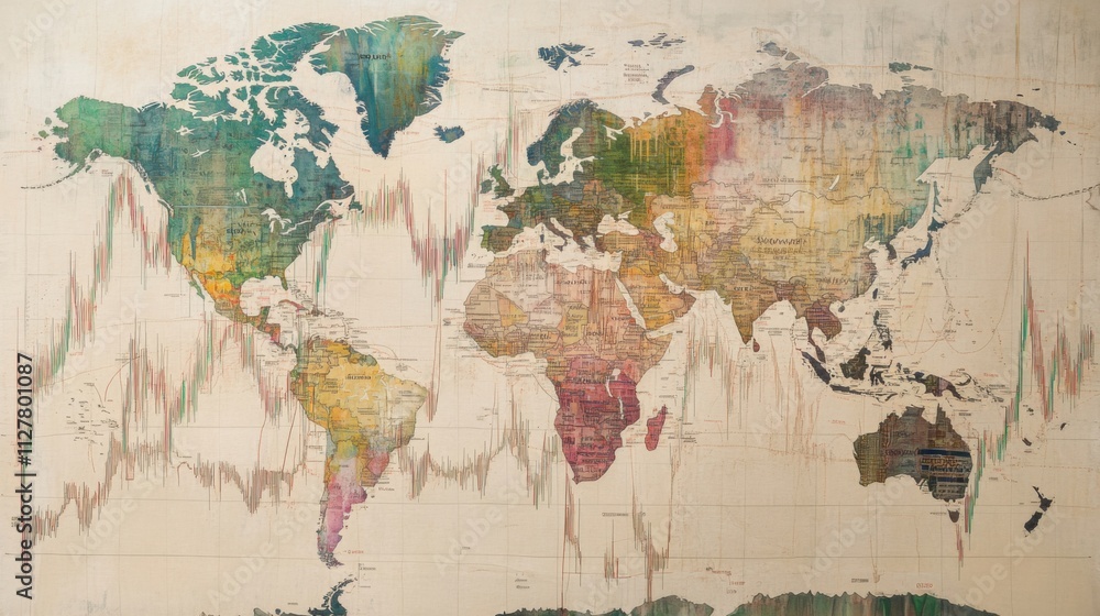 Economic trends visualized by overlaying currency symbols and stock ...