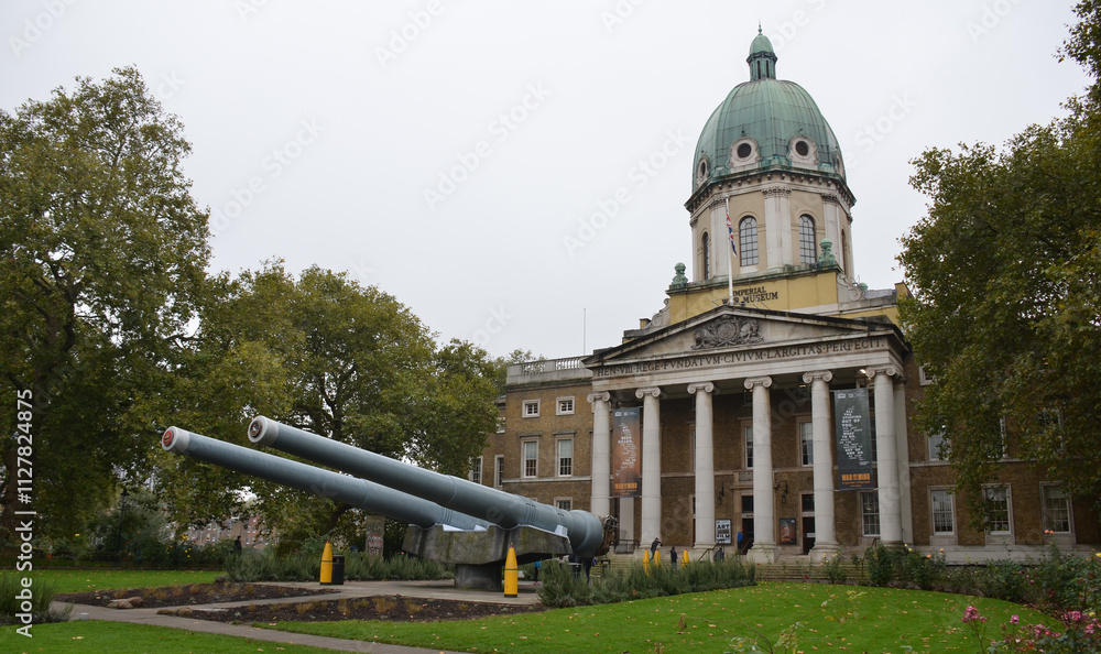 London, England, United Kingdom - October 2024: Royal Navy 15-inch guns ...