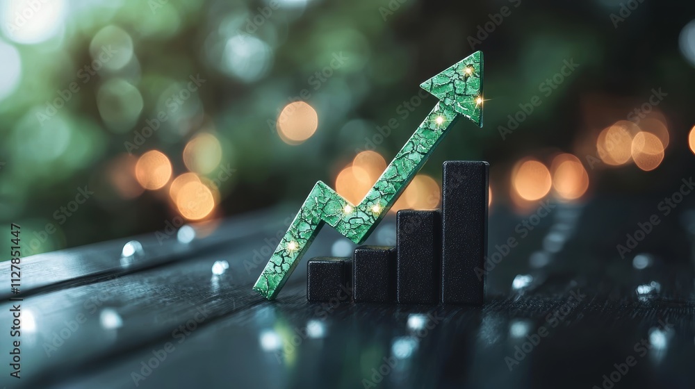 Graph with Upward Arrow A green upward arrow superimposed on a bar ...
