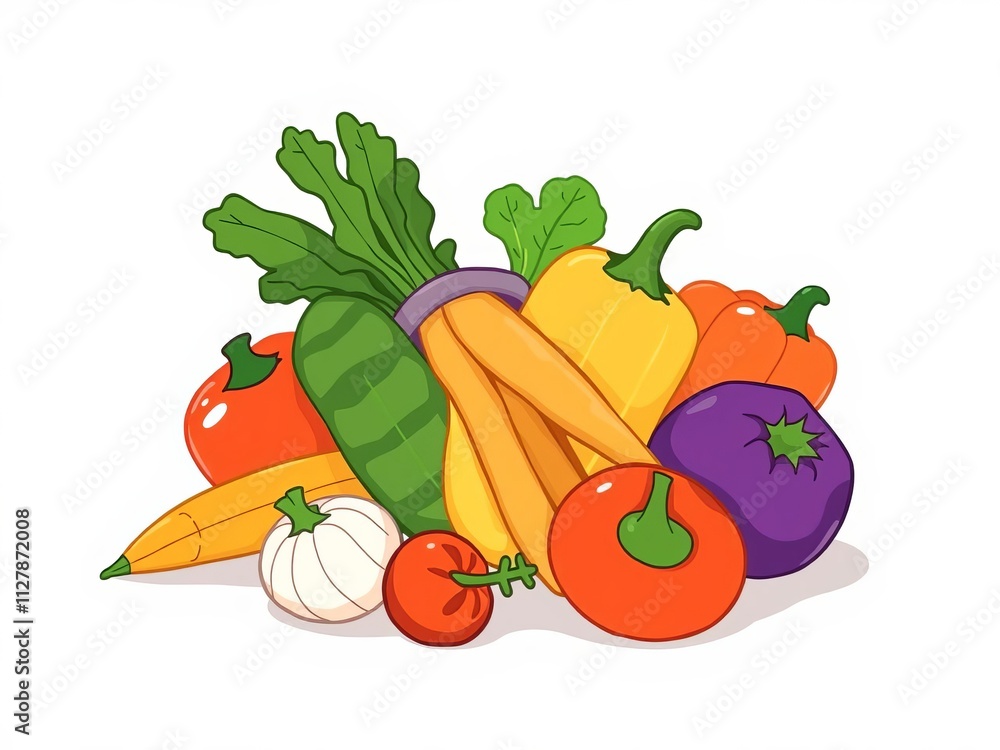 Colorful hand drawn fresh vegetables bundle isolated on white ...