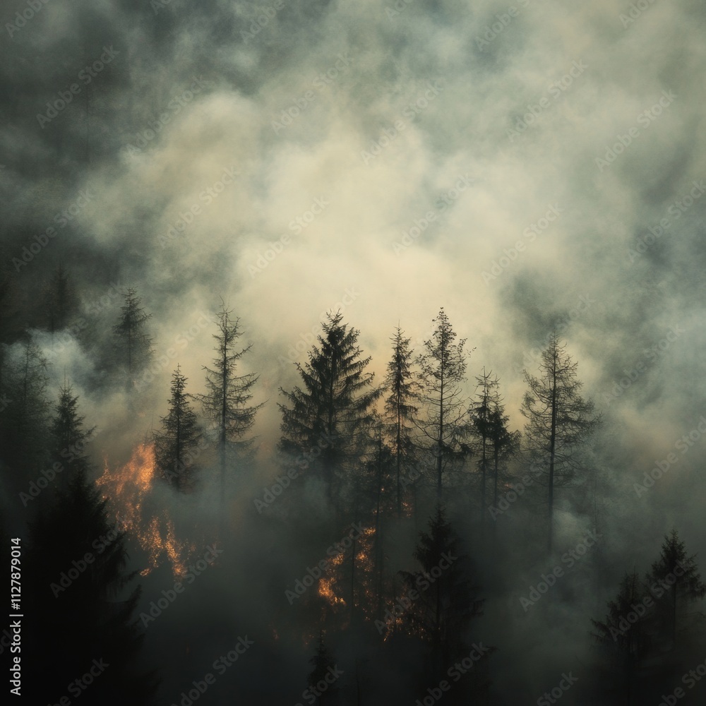 Dense Forest Under Threat from Fire and Smoke in Mysterious Atmosphere ...