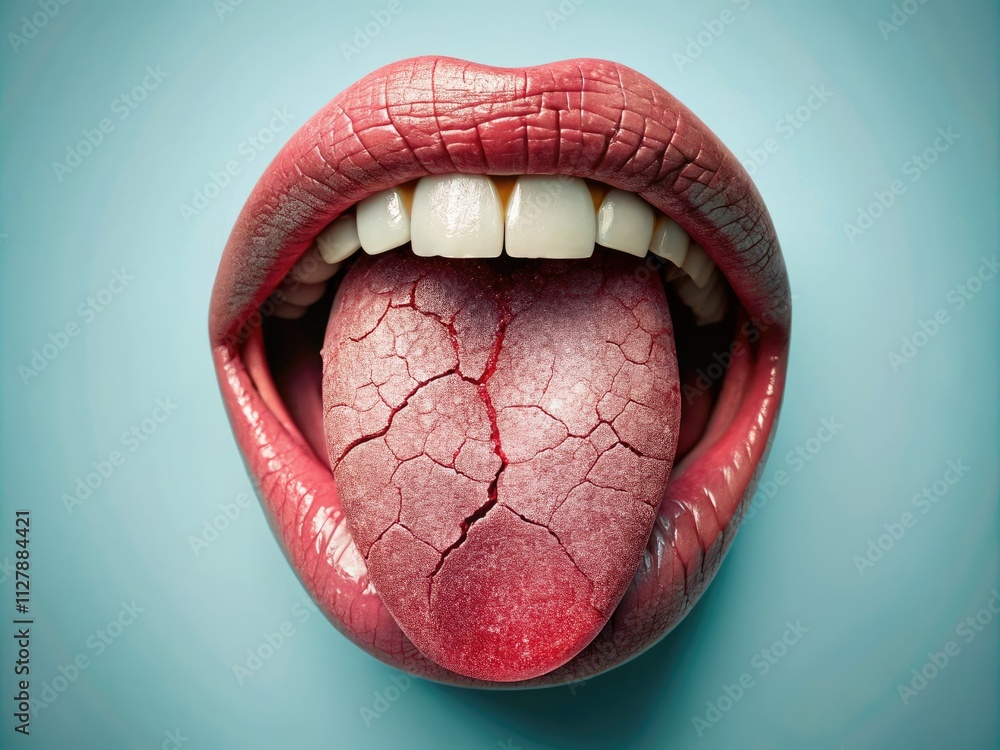 Cracked tongue, a medical illustration showing fissures, reveals a ...