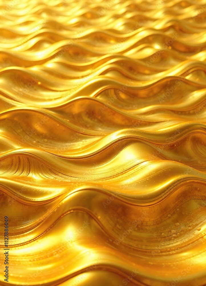 undulating wave pattern of golden hues and liquid metal textures ...