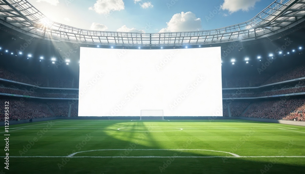 Foto de Stock Large empty white screen mockup in a soccer stadium. Full ...