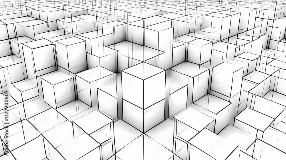 Contemporary tessellated repeating 3d cube blocks pattern of black ...