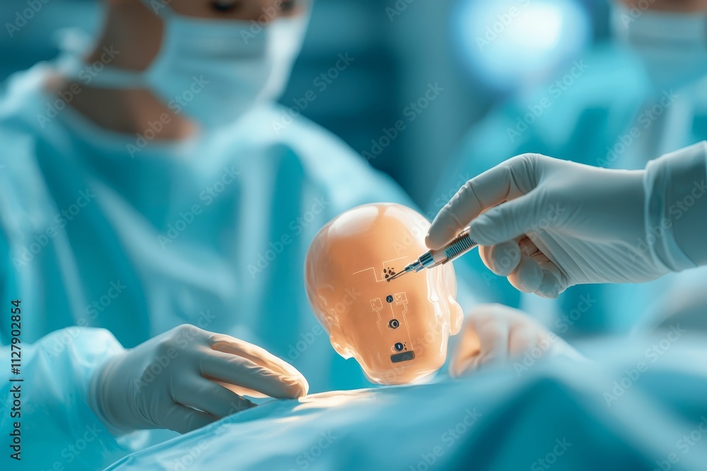 surgery recovery innovation concept, A surgical team performs a ...