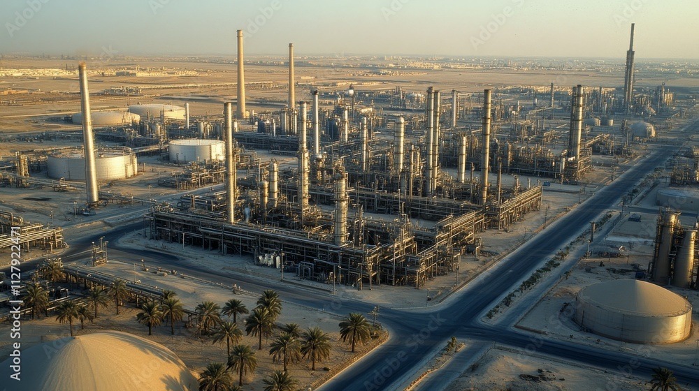 13.Aerial view of a Saudi Arabian industrial park, displaying a well ...
