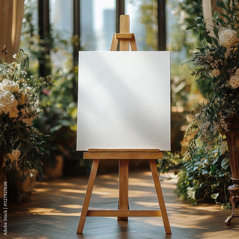 Elegant Blank Welcome Sign Mockup on Easel for Wedding Celebration in ...