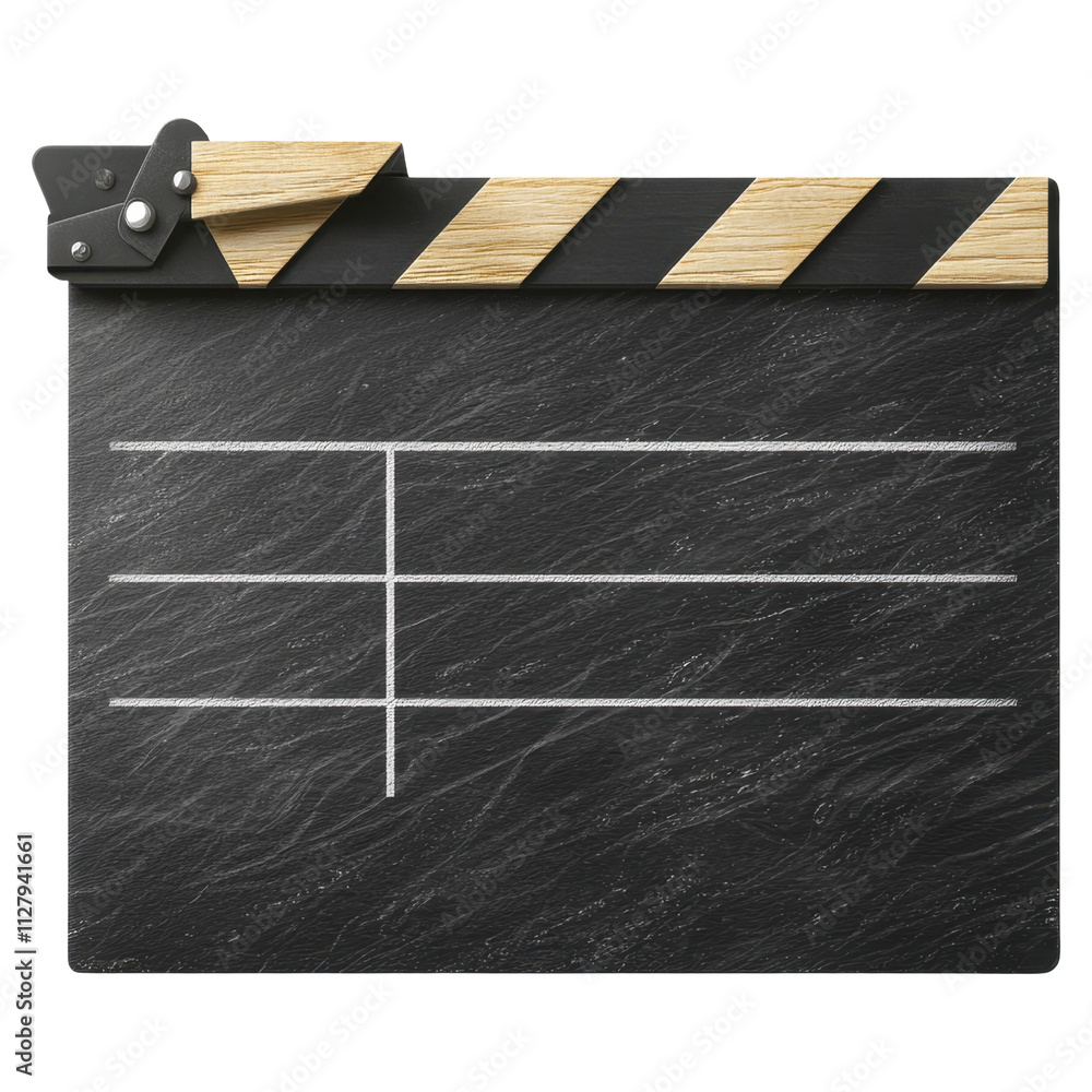 Classic black film slate with wooden texture on transparent background ...