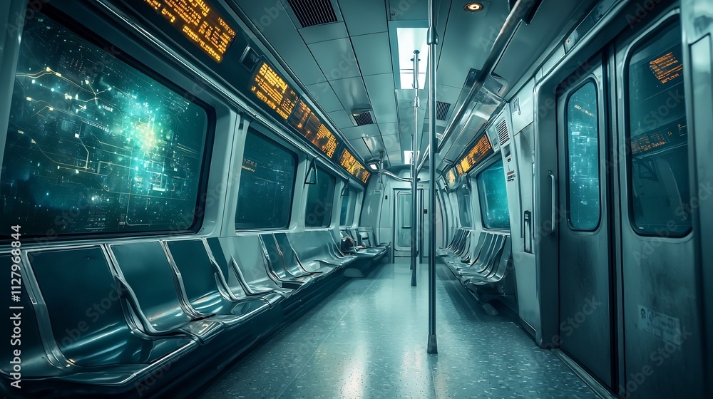 Innovative smart subway car interior featuring networked digital ...