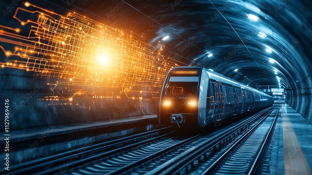 Futuristic underground transportation hub with interconnected ...