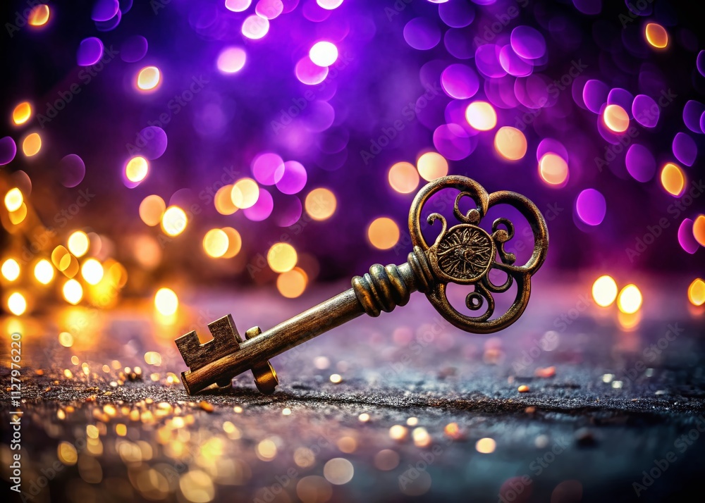 Vintage Key on Purple Background for Escape Room Concept - Night ...