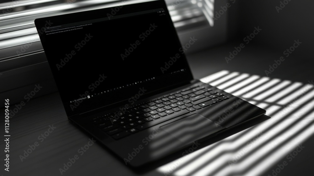 Dark Laptop Screen Shows Lines Of Code In Shadowy Light Stock ...