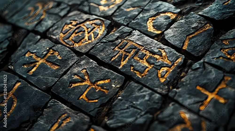 Runic stone texture background, ancient and mysterious runic engravings ...
