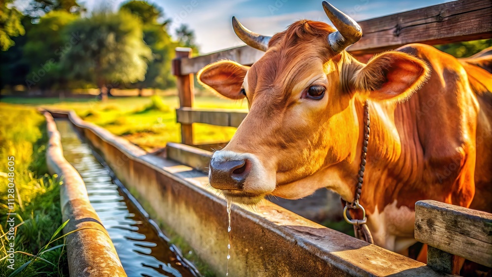 Candid Cow Drinking Water Trough - Farm Animal Photography, Rural Scene ...