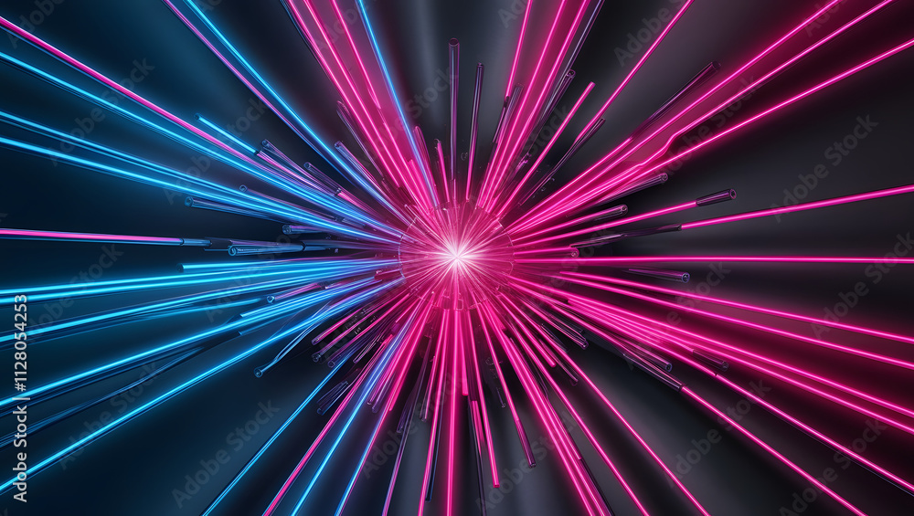 Neon Burst: Abstract Dynamic Energy. Pink and blue neon lines converge ...