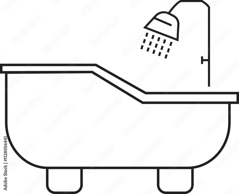 Bathtub with Shower icon in black line style. Bathroom hygiene symbol ...