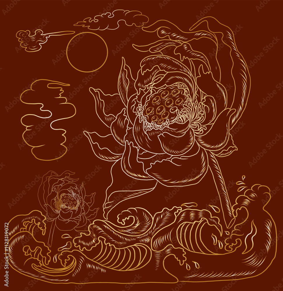 Traditional Japanese Lotus and curve for background and backdrop ...