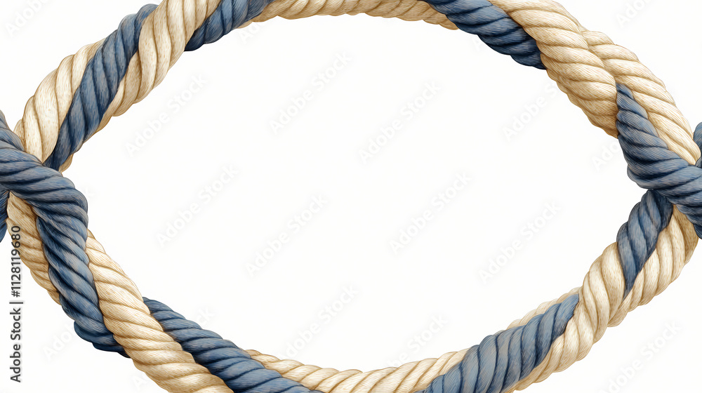 Oval nautical rope frame, blue and white string border isolated on ...