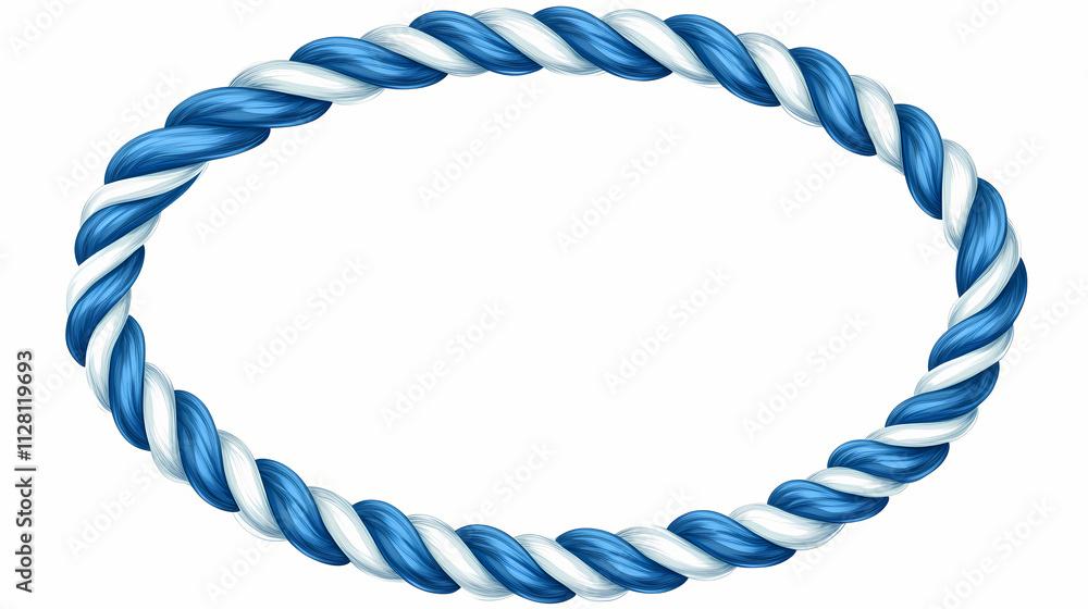Oval nautical rope frame, blue and white string border isolated on ...