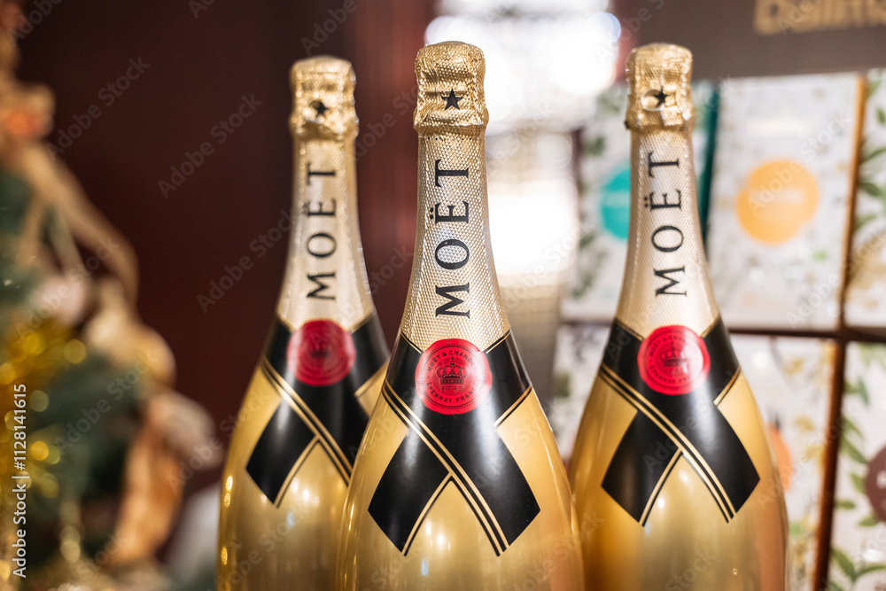 Moet Chandon. The logo sign of Moet Chandon premium luxury drink on ...