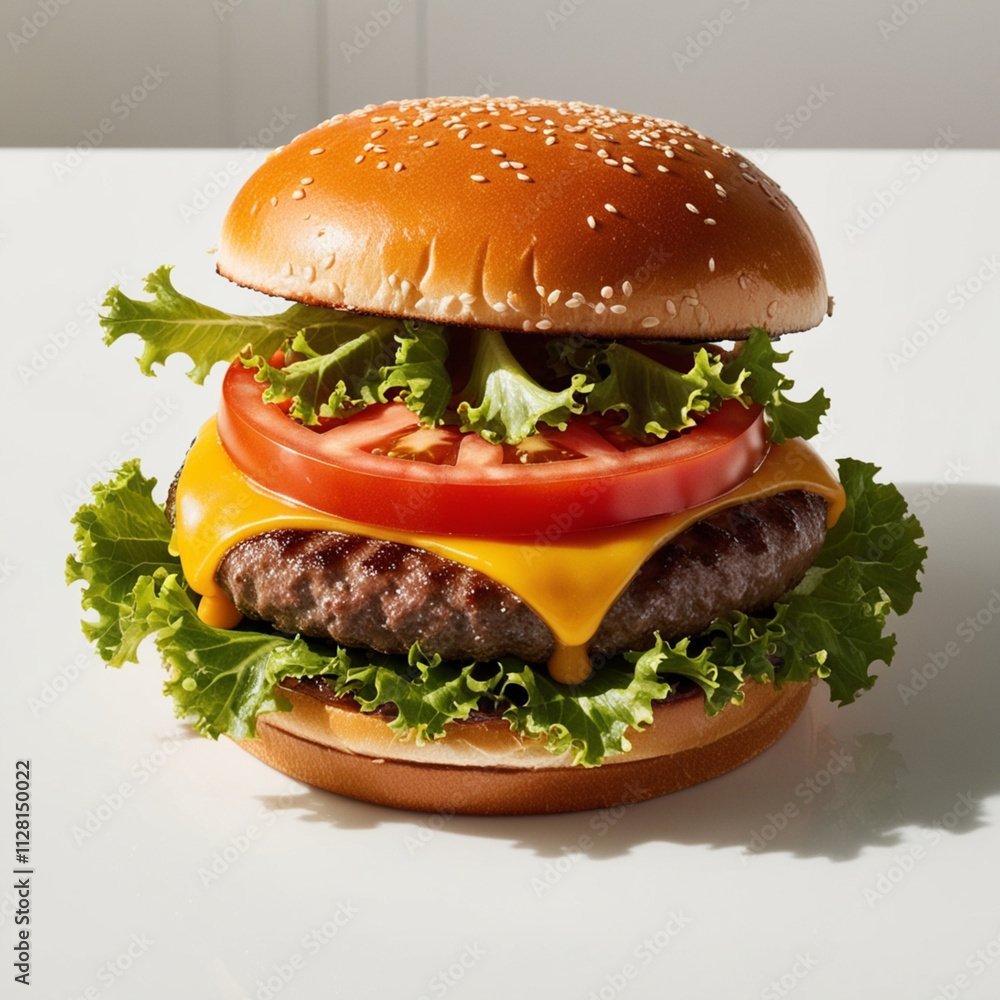 Classic Beef Burger Isolated pieces on a white background Shows soft ...