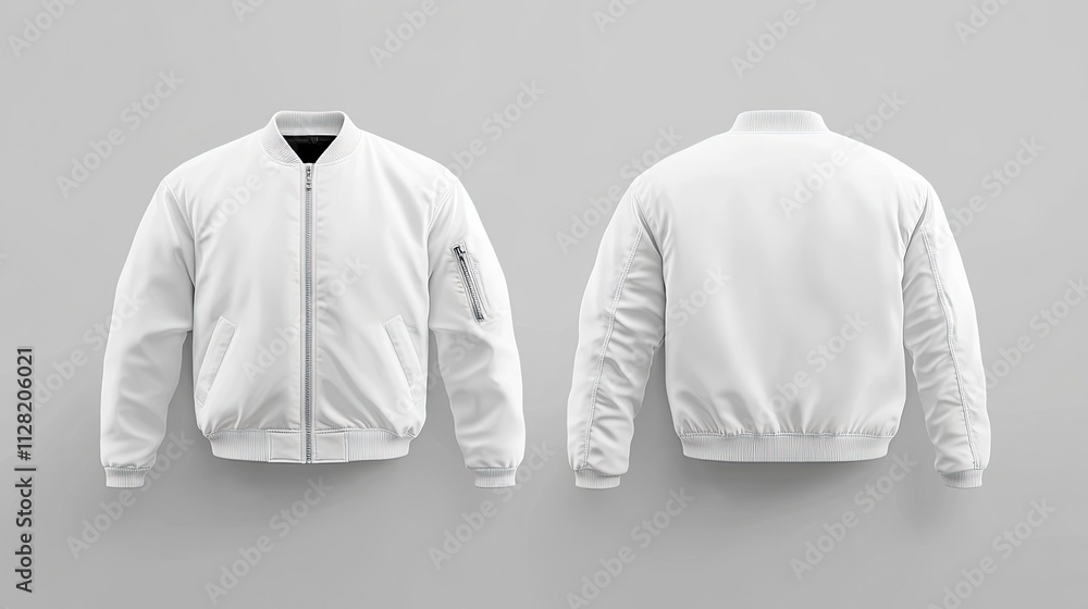 Blank jacket bomber white color in front and back view isolated on ...