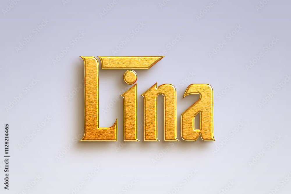 Gold text effect of Arabic name Lina on light-blue background. Stock ...