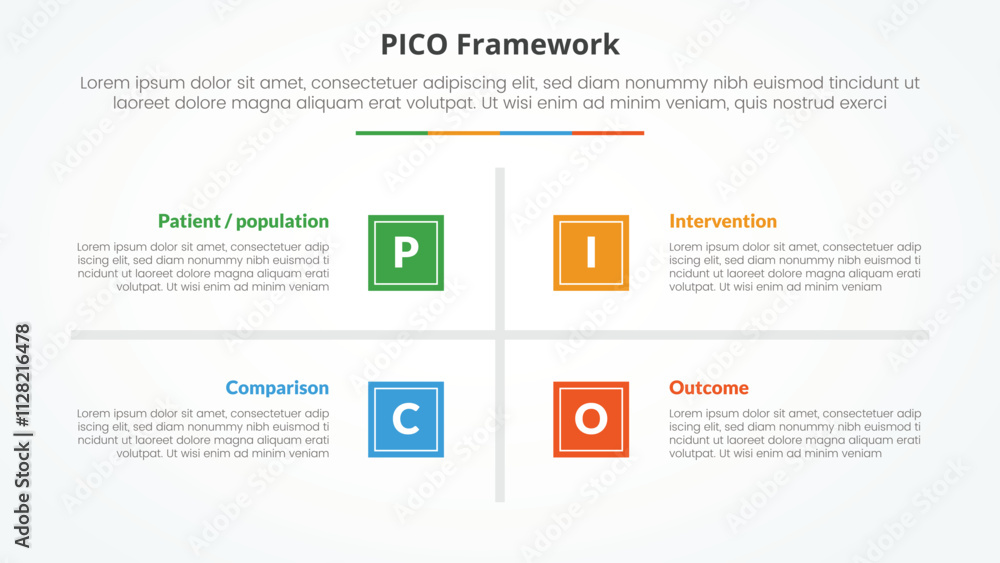 PICO framework infographic concept for slide presentation with square ...
