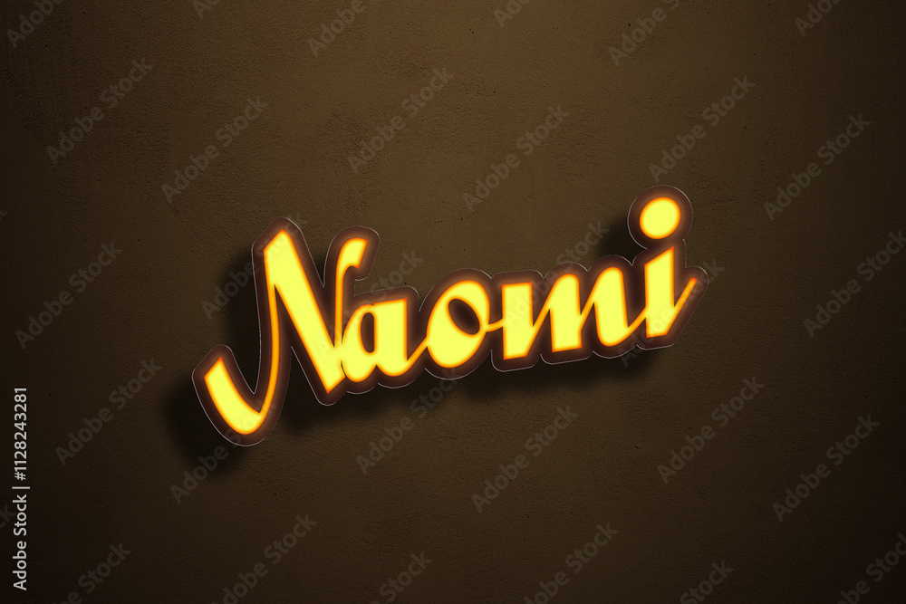 Yellow Neon Light Text Effect of Japanese name Naomi on Golden ...