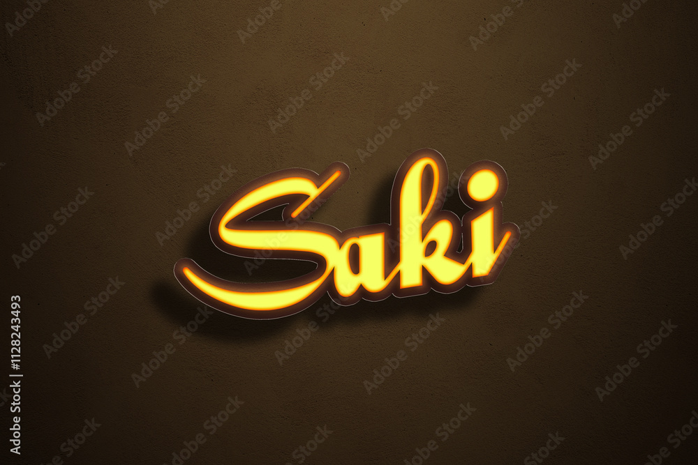 Yellow Neon Light Text Effect of Japanese name Saki on Golden ...