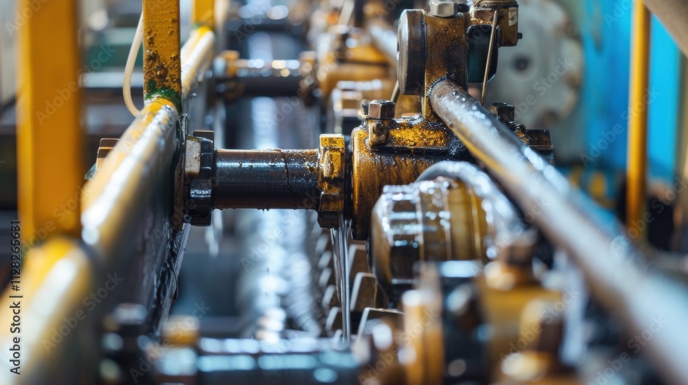Closeup of a specialized lubrication system that is being installed on ...
