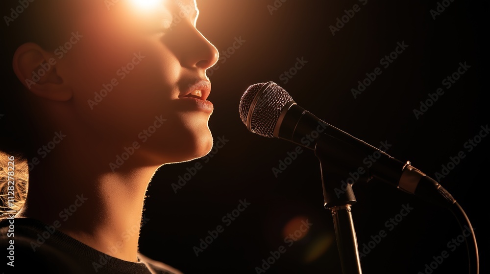 Person speaking into microphone at a conference, passionately sharing ...