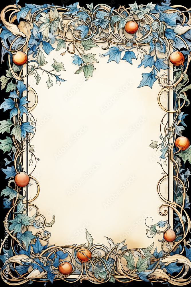 Medieval floral style page border with flowers and vines in muted ...