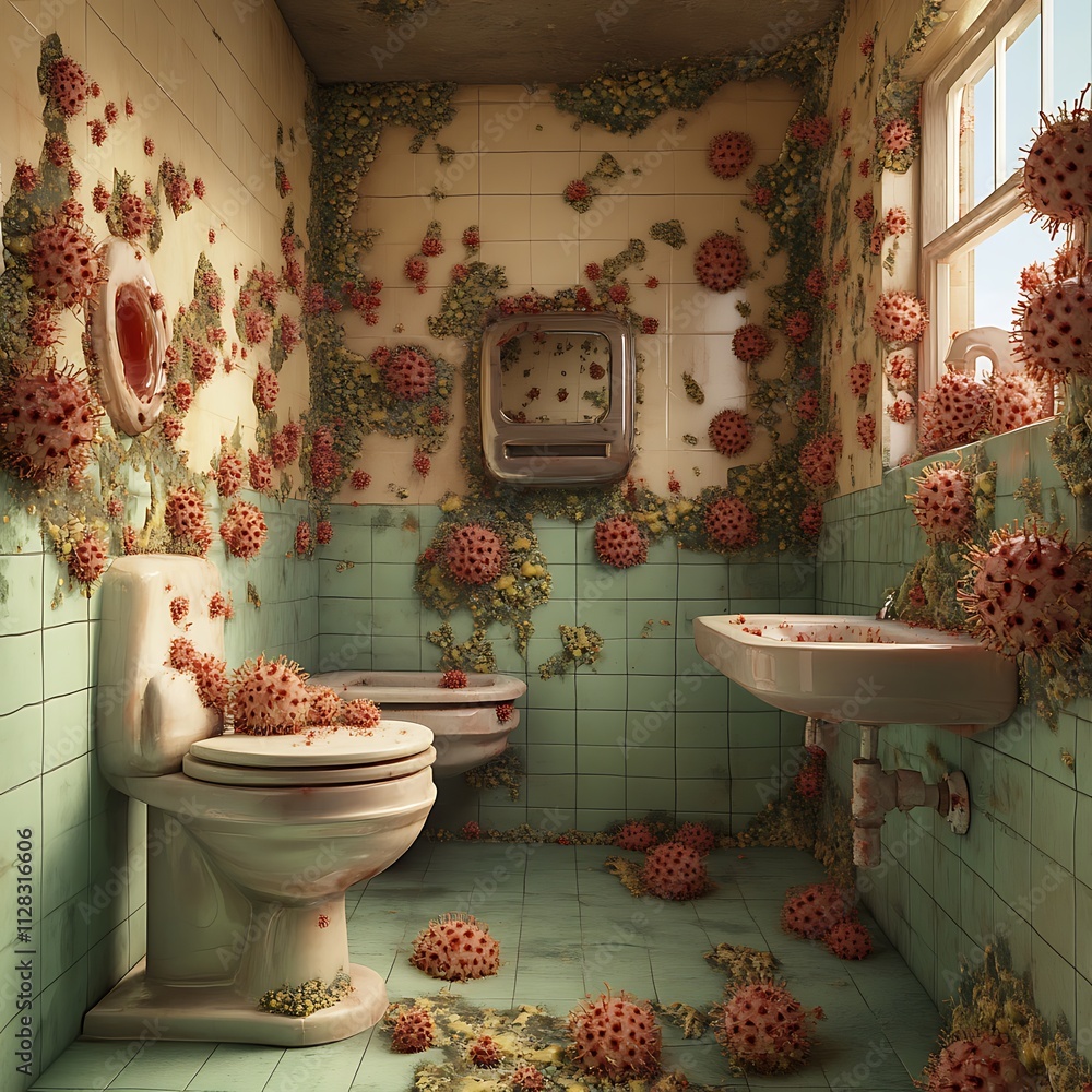 Surreal infestation of bacteria in a bathroom urban space digital art ...