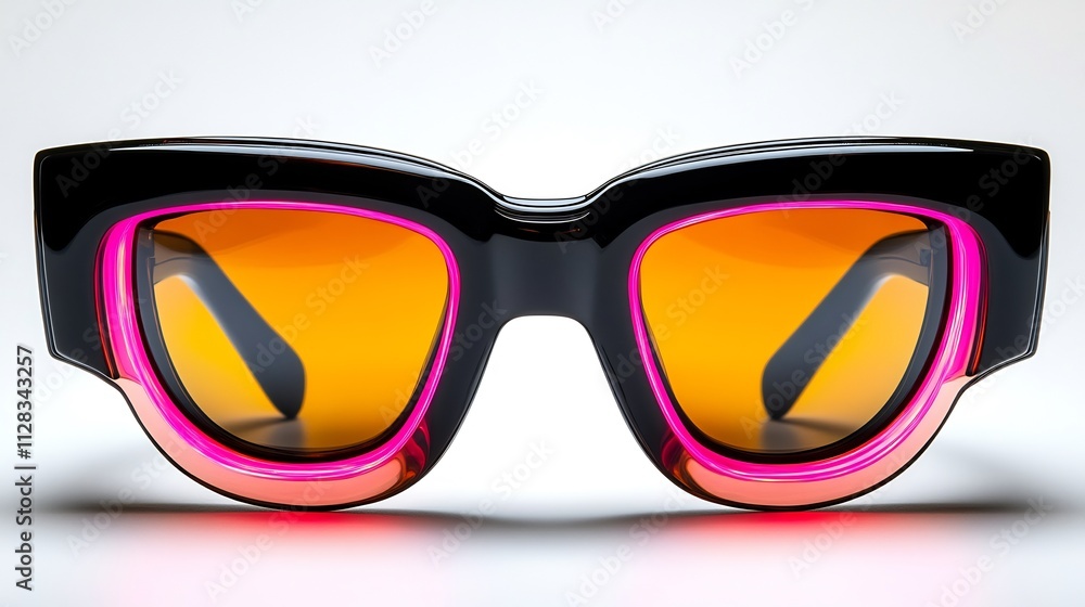 Isolated white background luxury sunglasses funky neon details and ...