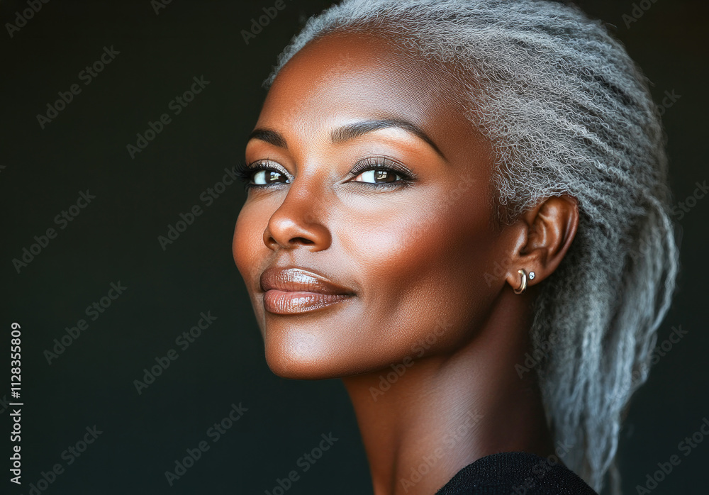 Side profile of a woman with silver locs and radiant skin, symbolizing ...