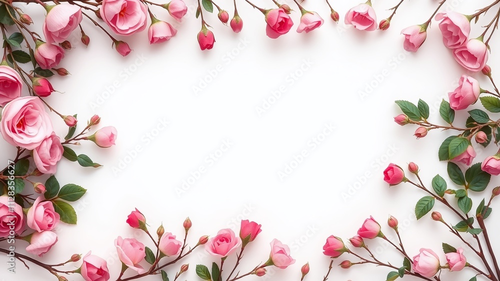 Pink Rose Bud Border Frame - Floral Background for Design Inspiration ...