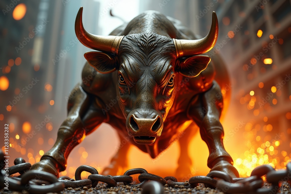 Bull Breaking Chains, Symbol of Growth Stock Photo | Adobe Stock