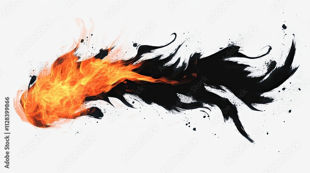 Fiery abstract artwork featuring a vibrant orange and yellow flame ...