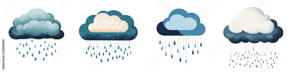 Moody rainy clouds and overcast sky with drizzly downpour creating an ...