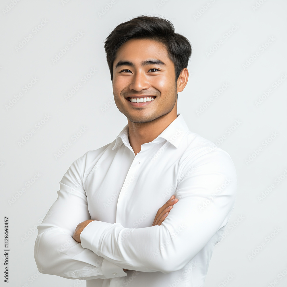 portrait of a asian latina filipina professional business young man smiling with crossed arms ...